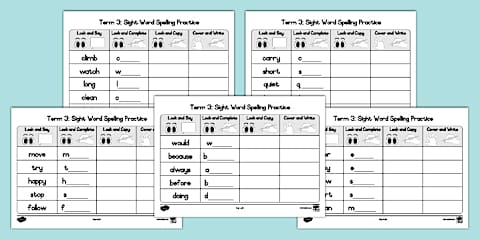 Grade 1 Term 2 Sight Word Spelling Sheets