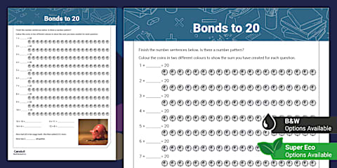 Easter Bunny Number Bonds to 20 Worksheet