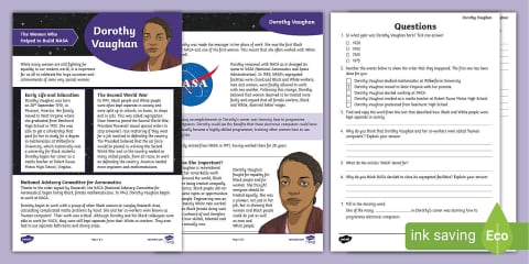 LKS2 The Women Who Helped Build NASA Reading Comprehension Activity