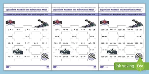 Equivalent Equations Using Missing Numbers Activity Sheet