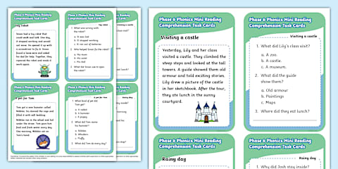 Phase 3 Phonics Mini Reading Comprehension Task Cards