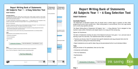 Australian Curriculum Report Writing Bank of Statements All Subjects 5-6