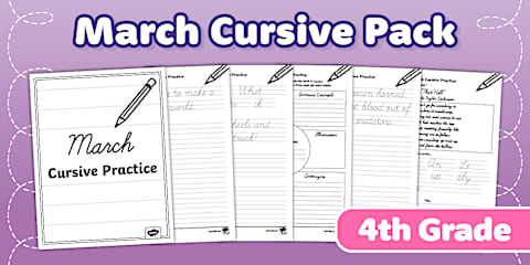 Fifth Grade March Cursive Practice Pack