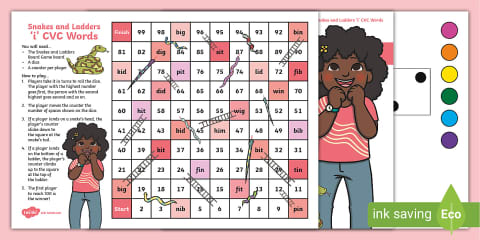 Snakes and Ladders 'a' CVC Words Board Game
