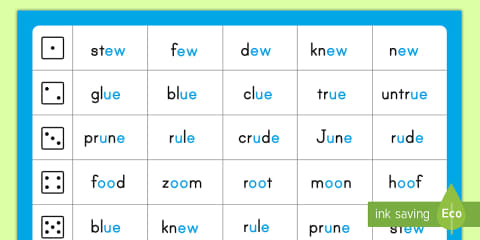 Alternative Spellings ew, u-e, ue Table Worksheet