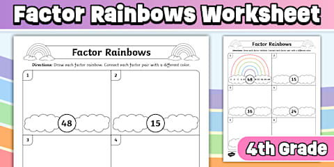 Fourth Grade Factor Rainbows Worksheet