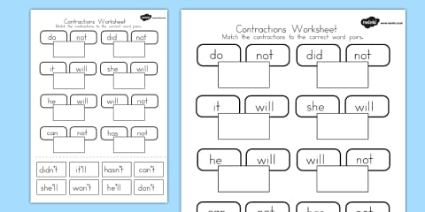 Contractions Matching Worksheet