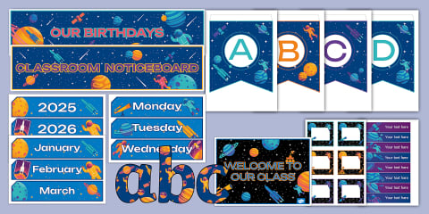 Space-Themed Editable Circle Labels