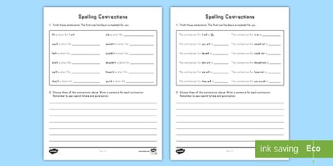 Second Grade Contractions & Apostrophes Worksheet