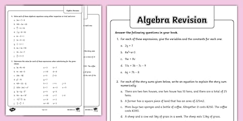 Solving Algebraic Equations Activity Sheet