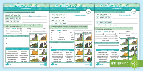 Spanish: Pets Cut and Stick Matching Activity