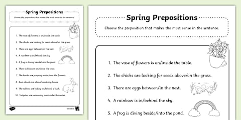 Spring-Themed Prepositions Worksheet