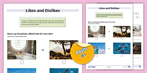 All About Me 'I like' and 'I don't like' Sorting Activity