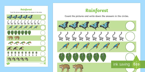 Jungle and Rainforest Counting Worksheet