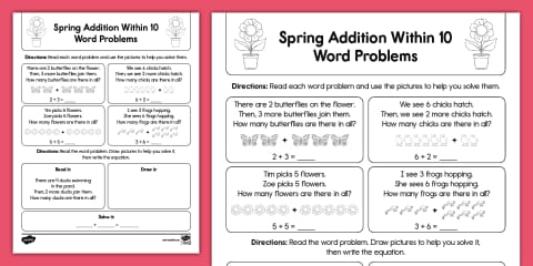 Kindergarten Addition and Subtraction Word Problems With Pictures