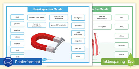 Eienskappe van Metale - Woordsoek