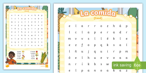 At the Cafe Bebidas y Comidas Word Search
