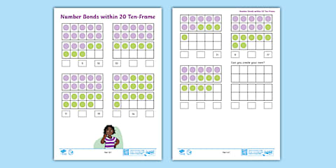 Ten-Frame Number Representations to 20 Worksheet
