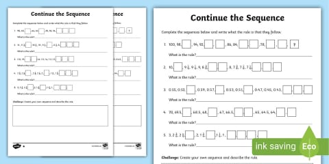 Continue the Number Patterns Worksheets