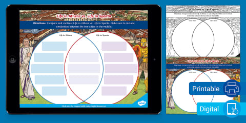 Athens vs. Sparta Compare and Contrast Worksheet for 6th-8th Grade