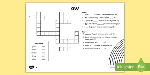 Grade 3 Phonics Crossword Puzzle ow, ou
