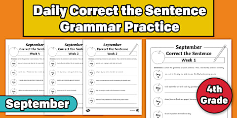 Fourth Grade January Daily Correct the Sentence Grammar Practice