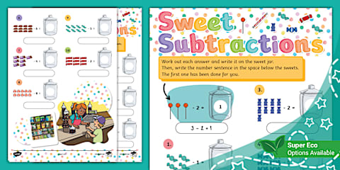 Subtraction by Crossing Out Pictures Maths Activity Sheets