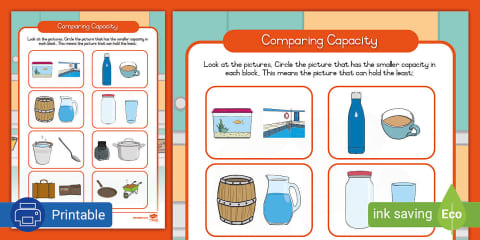 Grade 1 Maths - Term 1 - Capacity - Worksheet: Comparing - More(CAPS ...