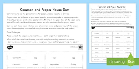 Common and Proper Nouns Worksheet for ELL