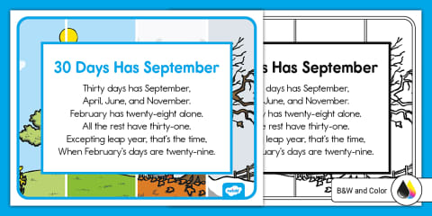 30 Days Has September Nursery Rhyme Poster