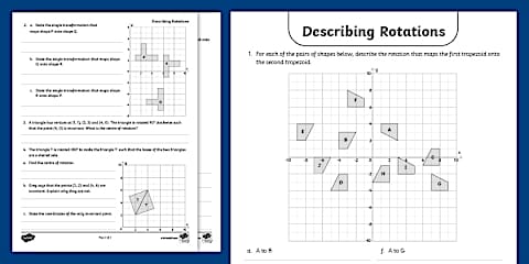 Eighth Grade Describing Rotations on the Coordinate Plane Worksheet