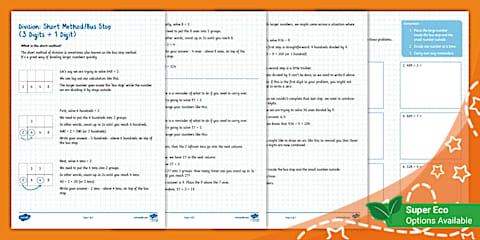 Division: Short Method/Bus Stop (2 Digits ÷ 1 Digit) (Ages 7 - 8)