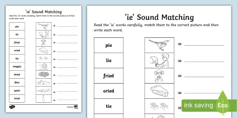 'ie' as in 'e' Sound Break and Make Worksheet