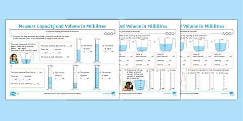 Measure Capacity and Volume in Litres and Millilitres Maths Activity Sheets