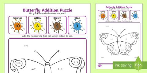 Butterfly Colour by Number Addition to 10 to Support Teaching on The ...