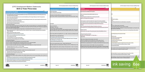 EYFS Development Matters with Checkpoints Prime Areas Birth to Three