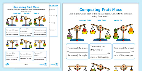 Measuring Mass in Grams Using Balance Scales Maths Activity Sheets