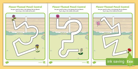 Spring Flowers Themed Pencil Control Flashcards