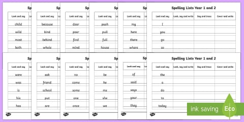 Year 1 Spelling Practice Homework Pack