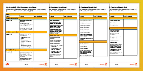 SID: Grade 5 Life Skills Planning and Record Sheet