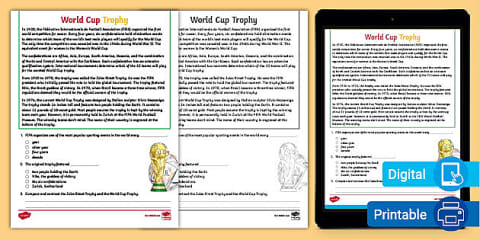 Fifth Grade World Cup Reading Passage Comprehension Worksheet