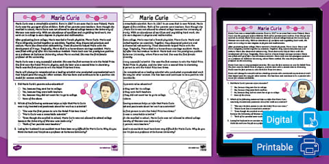 Marie Curie Biography Research and Writing Project for 6th-8th Grade