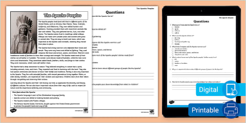 Fifth Grade Native American Heritage Day Reading Passage Comprehension ...