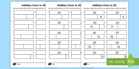 Missing Number Addition Within 20 Worksheet / Worksheet - Mental Maths ...