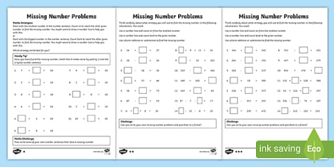 Missing Numbers Word Problems Worksheet