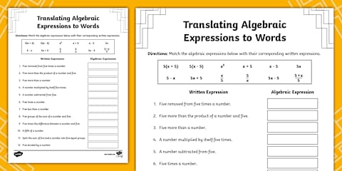 Algebraic Expressions Matching Cards for 3rd-5th Grade