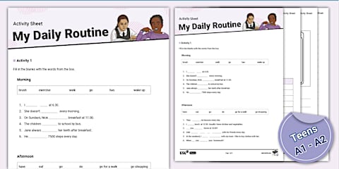 ESL My Daily Routine Activity Sheet [Kids, A1]