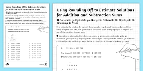 Estimating Solutions for Addition Sums Activity Sheet