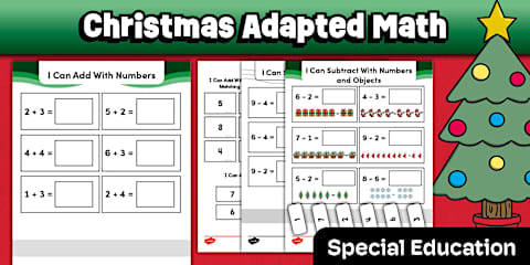 Fall Addition and Subtraction Adapted Math Worksheets for Special Education