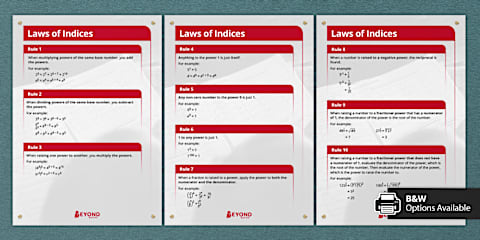 Year 7 - Year 10 Maths Index Laws Worksheet - Beyond